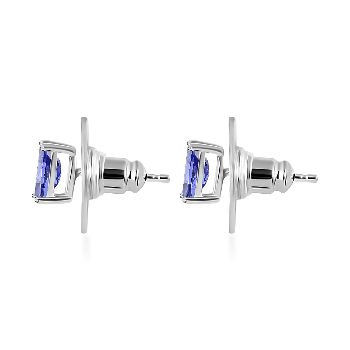 Tanzanite Solitaire Stud Push Post Earring in Platinum Overlay Sterling ...