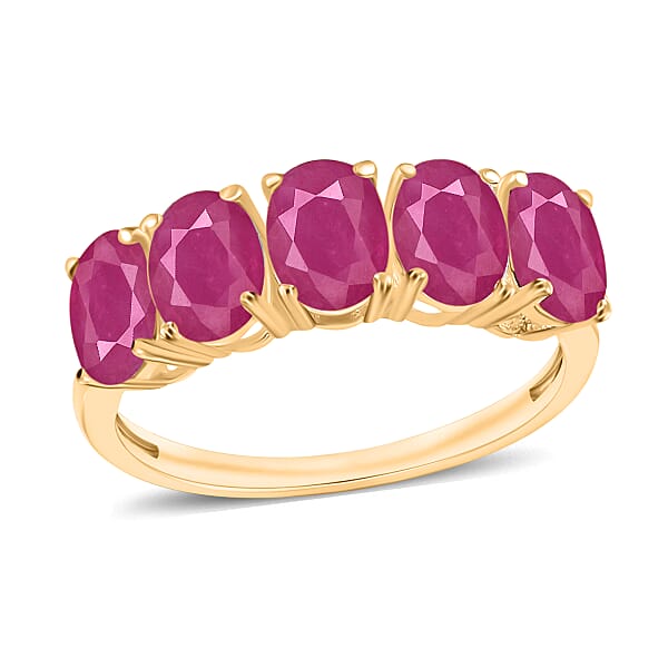 18K Yellow Gold Mozambique Ruby 5 Stone Ring in Gold Wt. 5.5 grams, 5 Ct - 8008574 - TJC