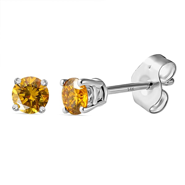 LUXURIANT 14K White Gold Lab Grown Yellow Diamond Earring With Push ...