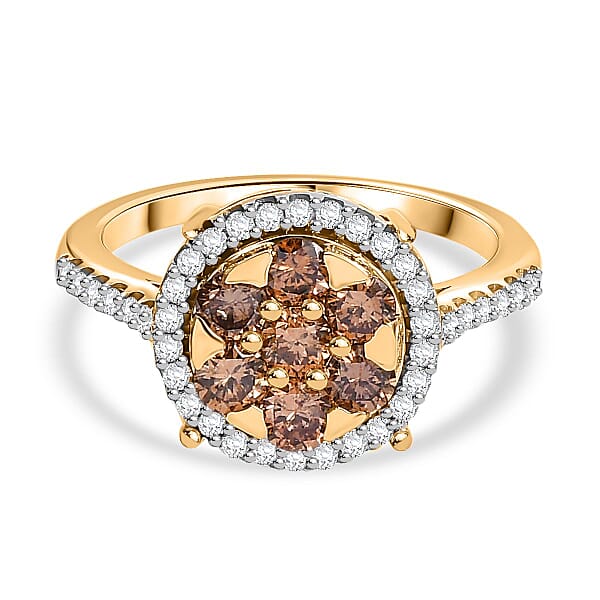9K Yellow Gold Natural Champagne Diamond and White Diamond Ring ...