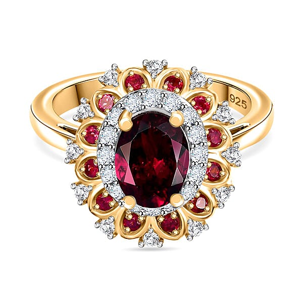 Rhodolite Garnet & White Zircon Ring in 18K Vermeil Yellow Gold Plated ...