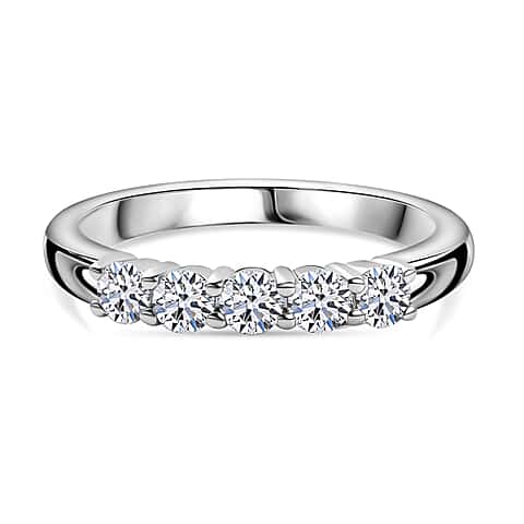 LUXURIANT 0.51 Ct. Lab Grown Diamond 5-Stone Ring in Rhodium Overlay ...