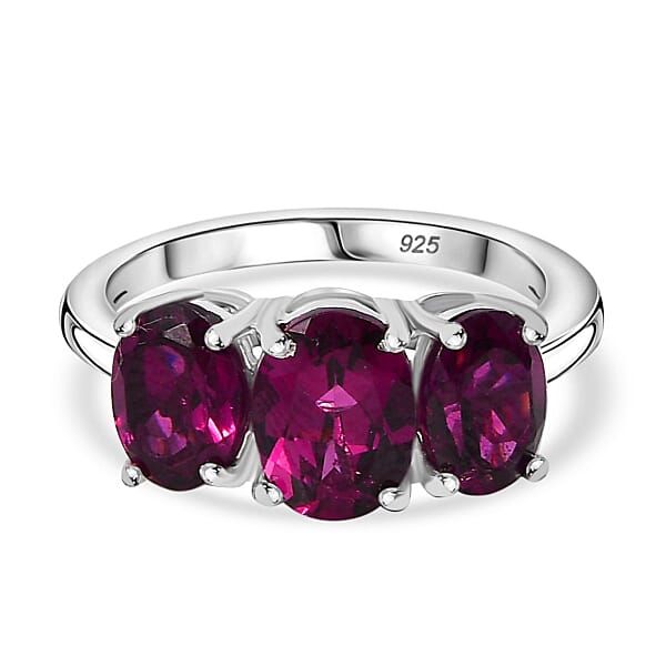Natural Premium AAA Radiant Ember Garnet Trilogy Ring in Rhodium ...
