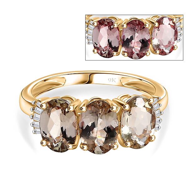 9K Yellow Gold AAA Turkizite and White Diamond Trilogy Ring 2.96 Ct ...