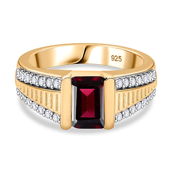 Rhodolite Garnet & White Zircon Ring in 18K Vermeil Yellow Gold Plated ...
