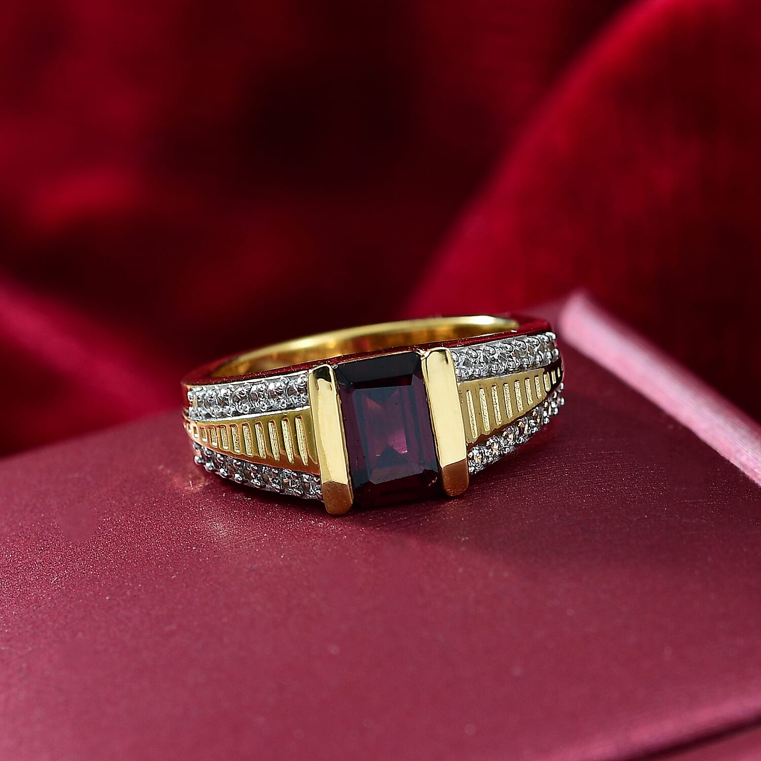 Rhodolite Garnet & White Zircon Ring in 18K Vermeil Yellow Gold Plated ...