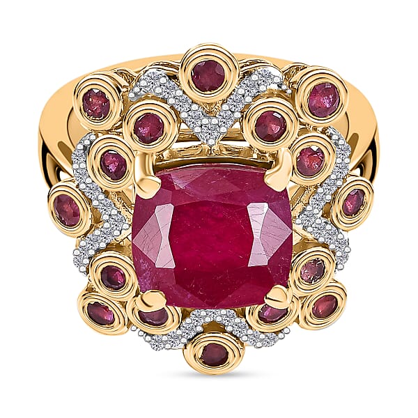 African Ruby & White Zircon Ring in 18K Vermeil Yellow Gold Plated ...