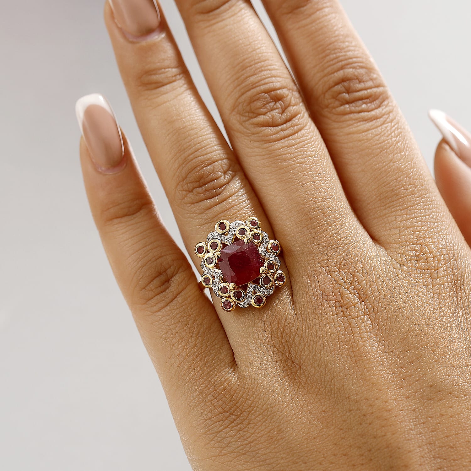 African Ruby & White Zircon Ring in 18K Vermeil Yellow Gold Plated ...