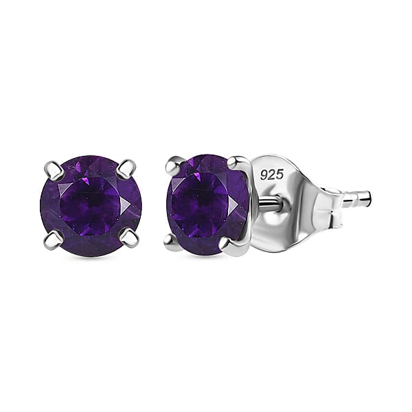 AAA African Amethyst Solitaire Stud Push Post Earring in Rhodium ...