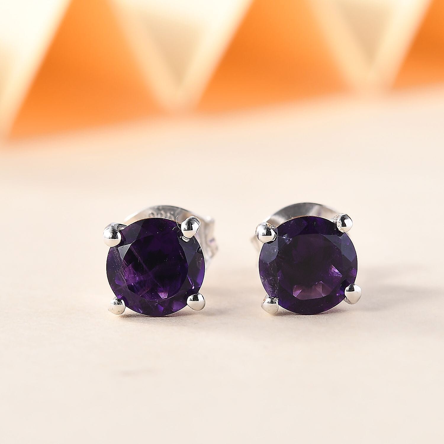 AAA African Amethyst Solitaire Stud Push Post Earring in Rhodium ...
