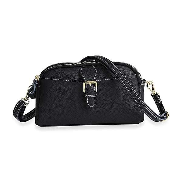Genuine Leather Classic Crossbody Bag - Black - 8040389 - TJC