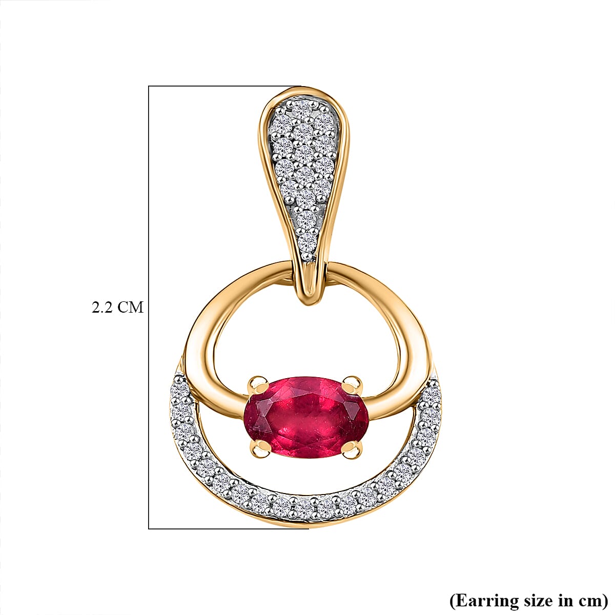 African Ruby & White Zircon Dangling Earring with Push Back in 18K ...