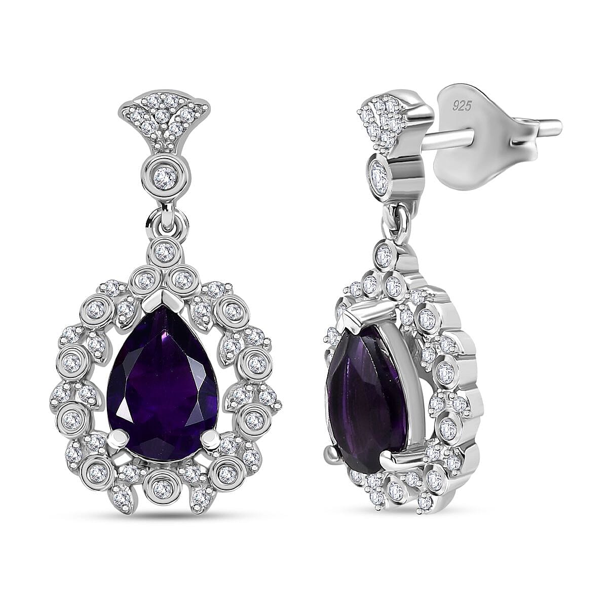 AAA African Amethyst & White Zircon Dangling Earring with Push Back in ...