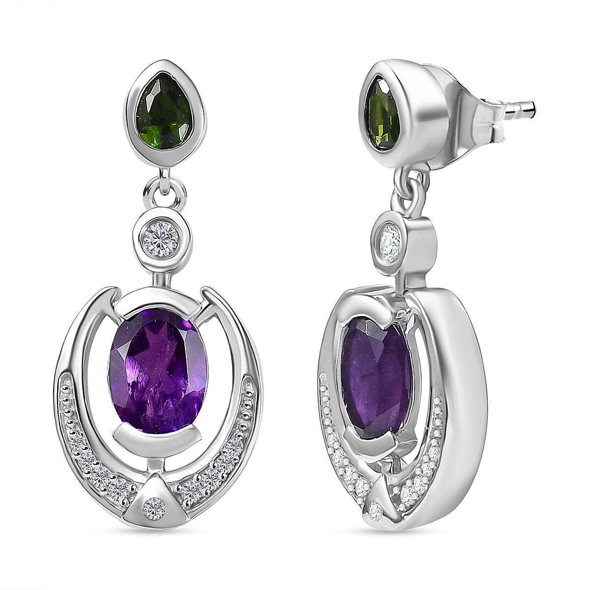 AAA African Amethyst, Natural Chrome Diopside & White Zircon Dangling ...