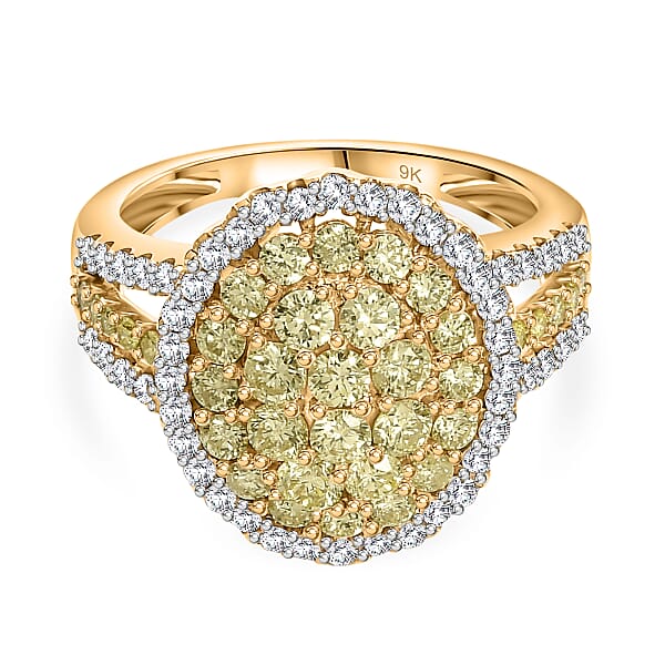 9K Yellow Gold SGL Certified Natural Yellow Diamond, White Diamond I3 ...