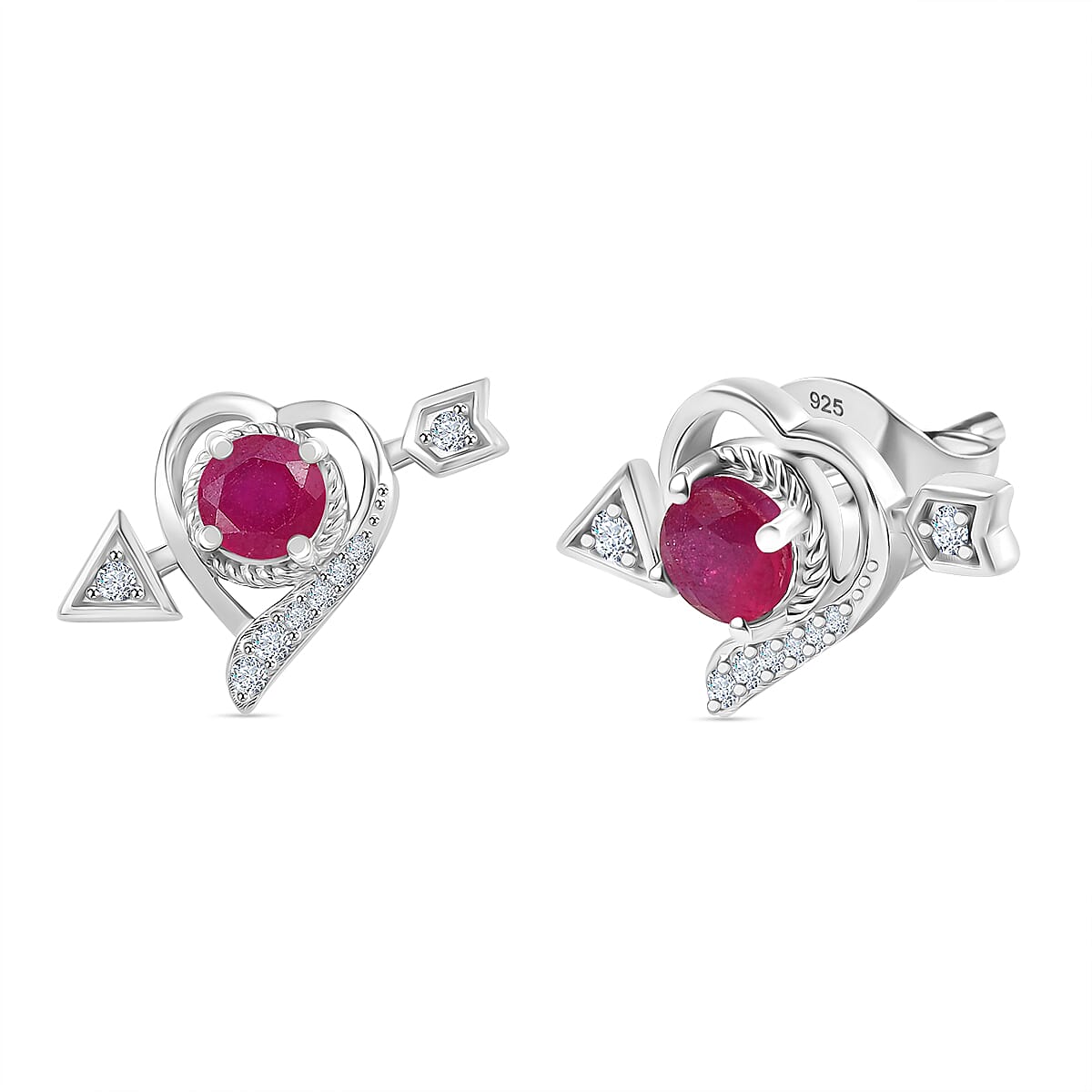 African Ruby & Moissanite Solitaire Stud Push Post Earring in Rhodium ...