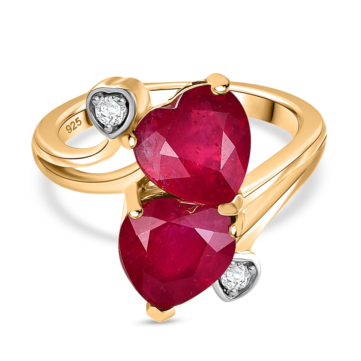 African Ruby and Moissanite Heart Ring in 18K Vermeil Yellow Gold ...