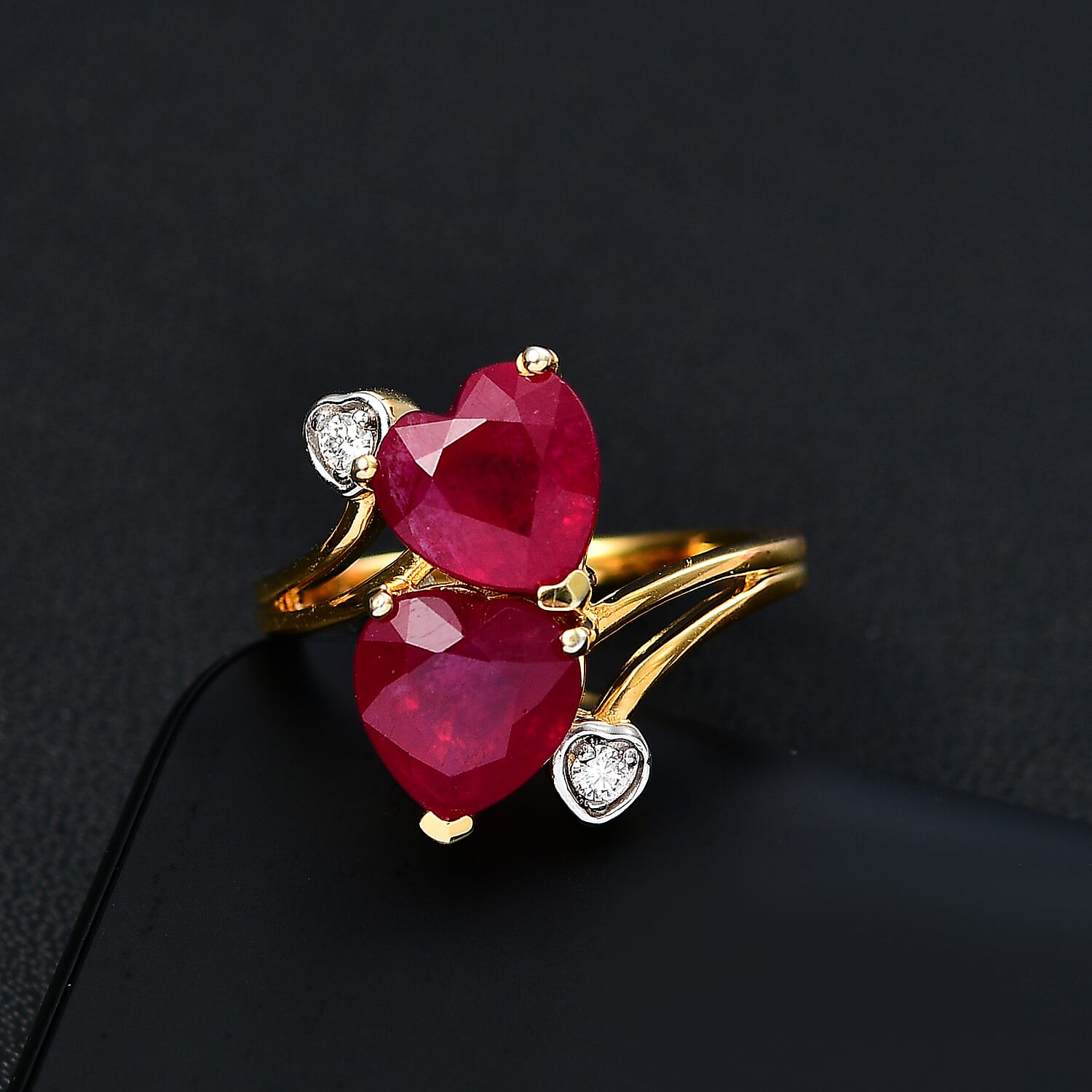 African Ruby and Moissanite Heart Ring in 18K Vermeil Yellow Gold ...