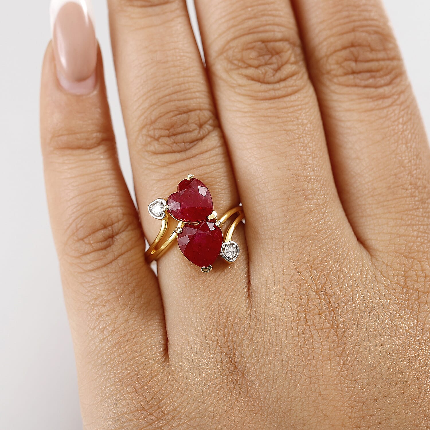 African Ruby and Moissanite Heart Ring in 18K Vermeil Yellow Gold ...