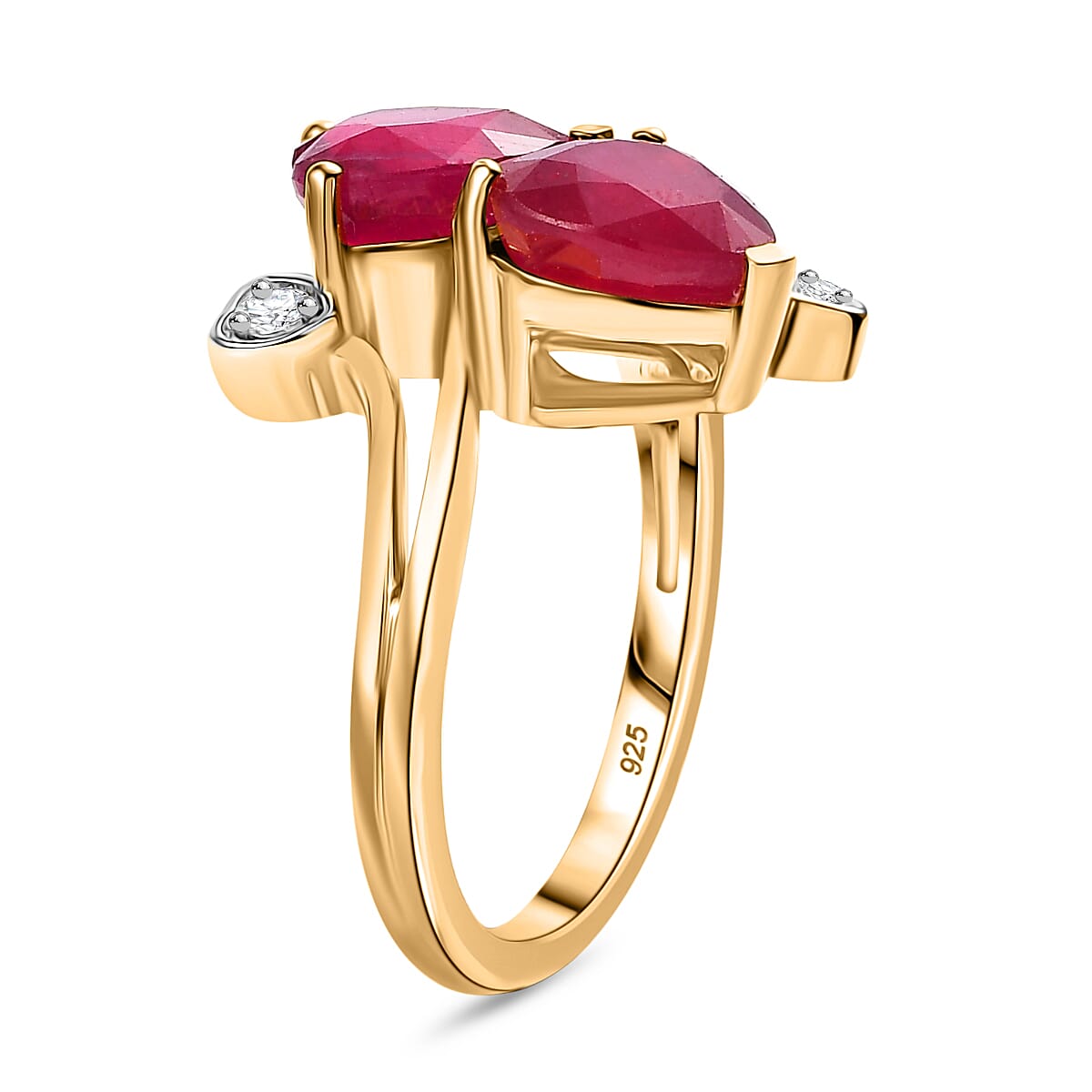 African Ruby and Moissanite Heart Ring in 18K Vermeil Yellow Gold ...