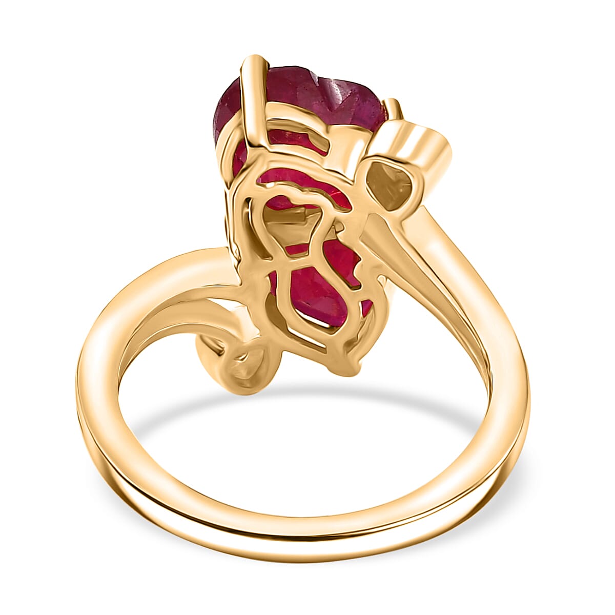 African Ruby and Moissanite Heart Ring in 18K Vermeil Yellow Gold ...