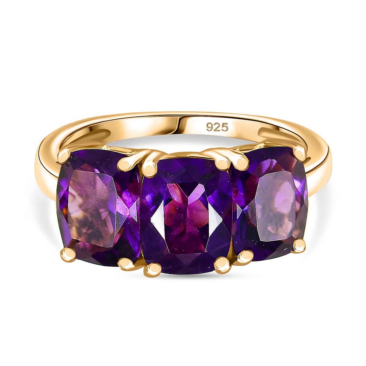 African Amethyst Trilogy Ring in 18K Vermeil Yellow Gold Plated ...