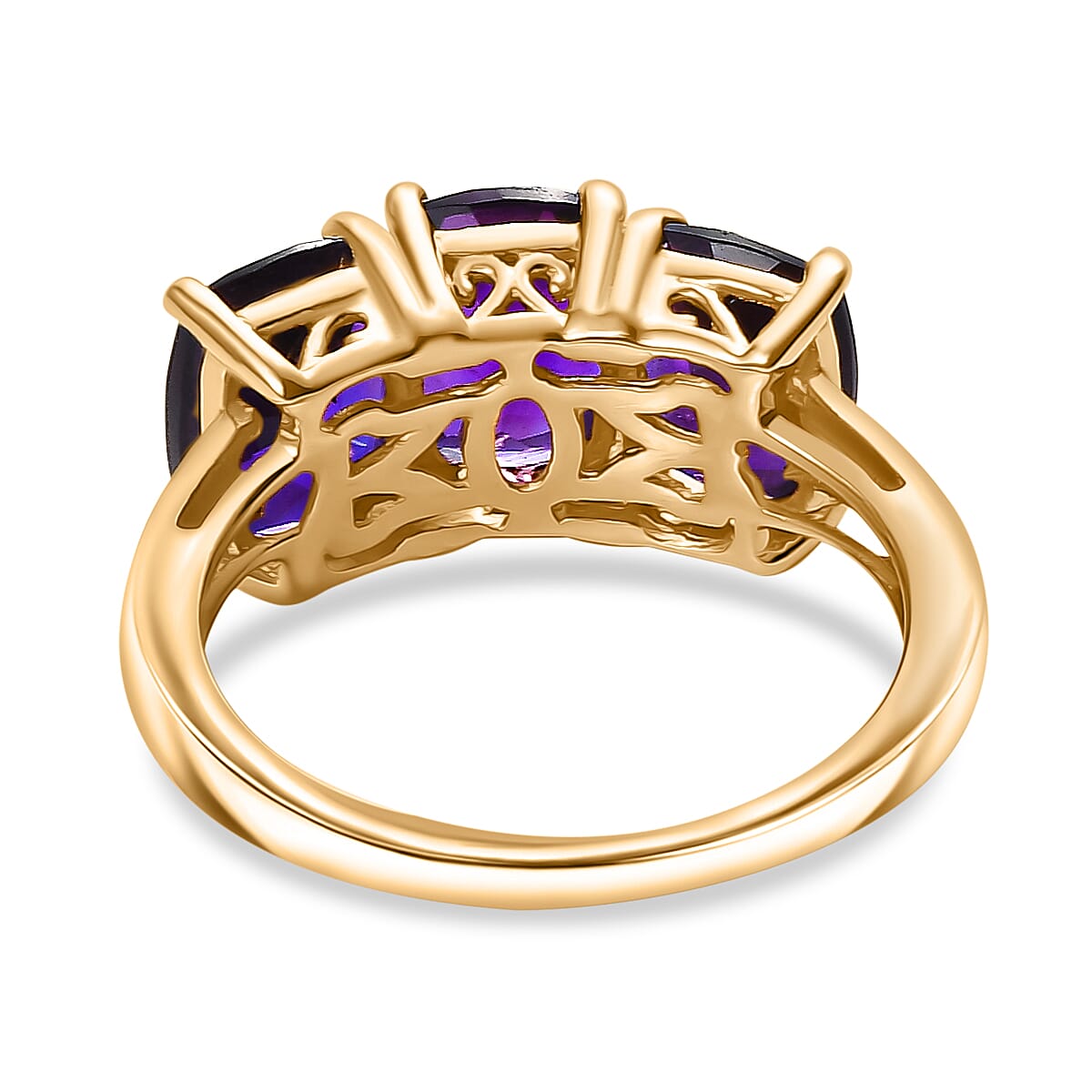 African Amethyst Trilogy Ring in 18K Vermeil Yellow Gold Plated Sterling Silver 4.20 Ct ...