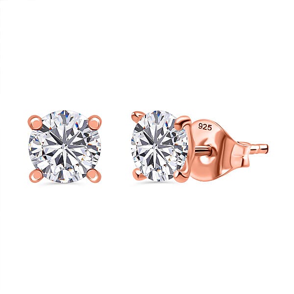 Moissanite Solitaire Stud Push Post Earring in 18K Rose Gold Vermeil ...