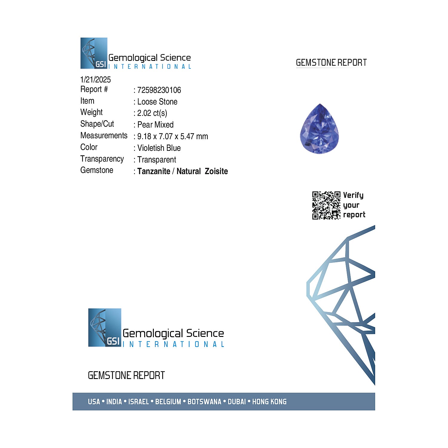 Tanzanite Loose Gemstone in Pear Shape (9x7 mm) - 8054984 - TJC