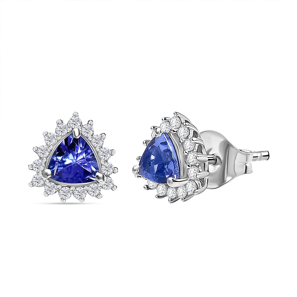 Tanzanite & White Zircon Solitaire Stud Push Post Earring in Rhodium ...