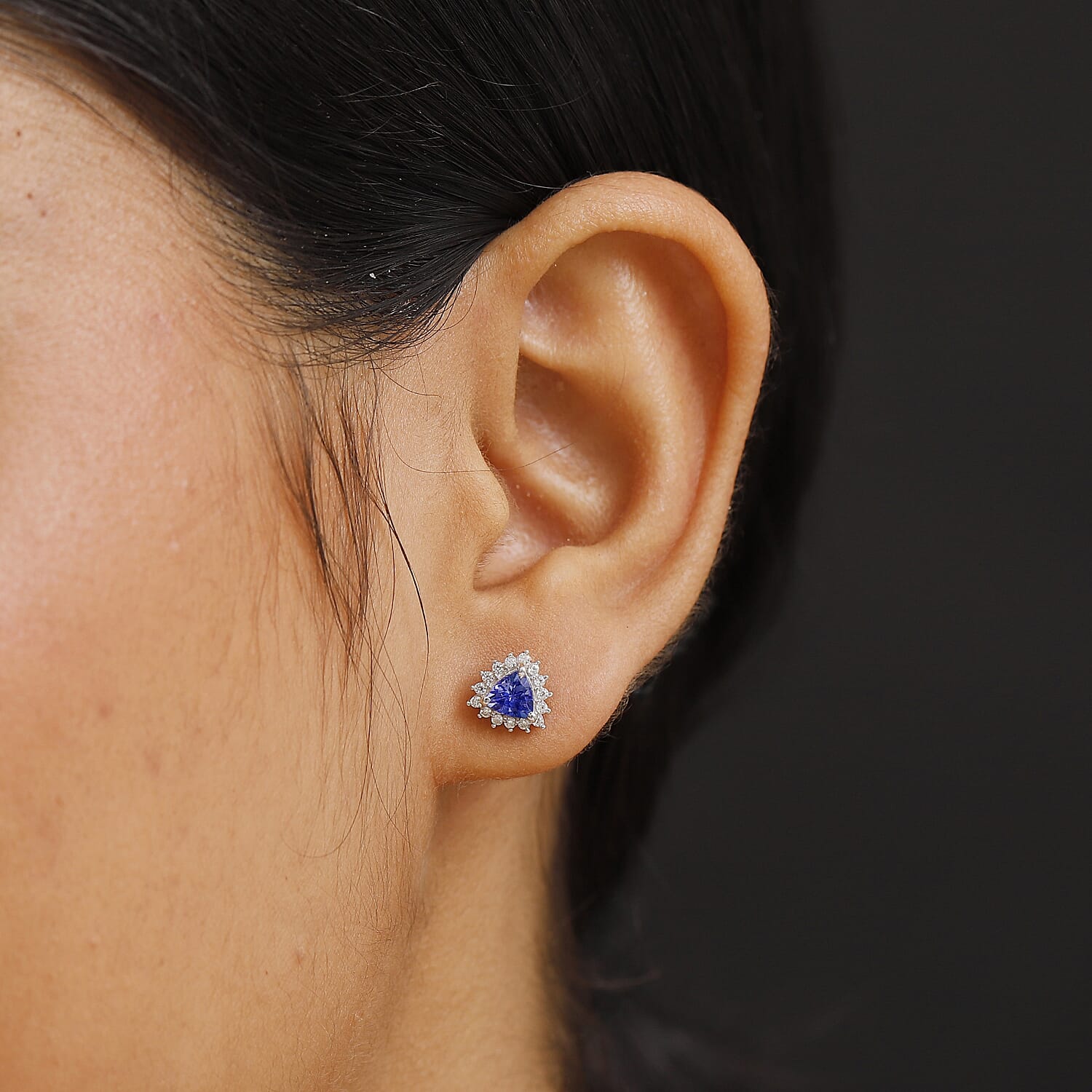 Tanzanite & White Zircon Solitaire Stud Push Post Earring in Rhodium ...