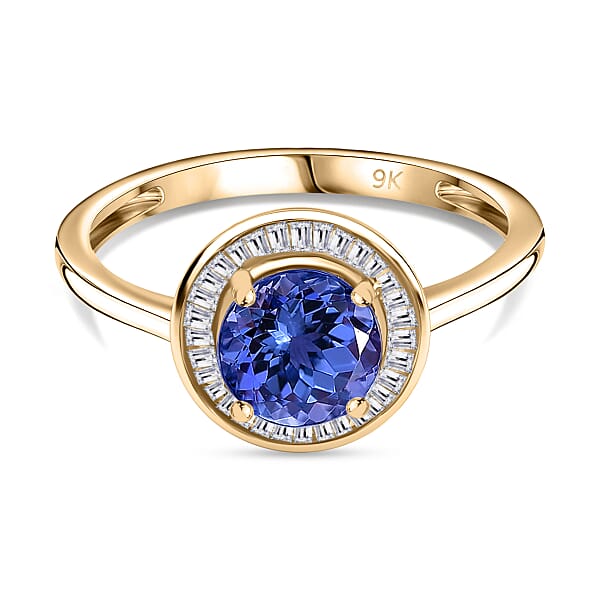 TANZANITE SPECTACULAR - 9K Yellow Gold Tanzanite, White Diamond Halo ...