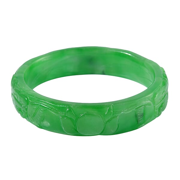 Extremely Rare- Green Jadeite Jade Dragon Carved Bangle - 1741069594 - TJC