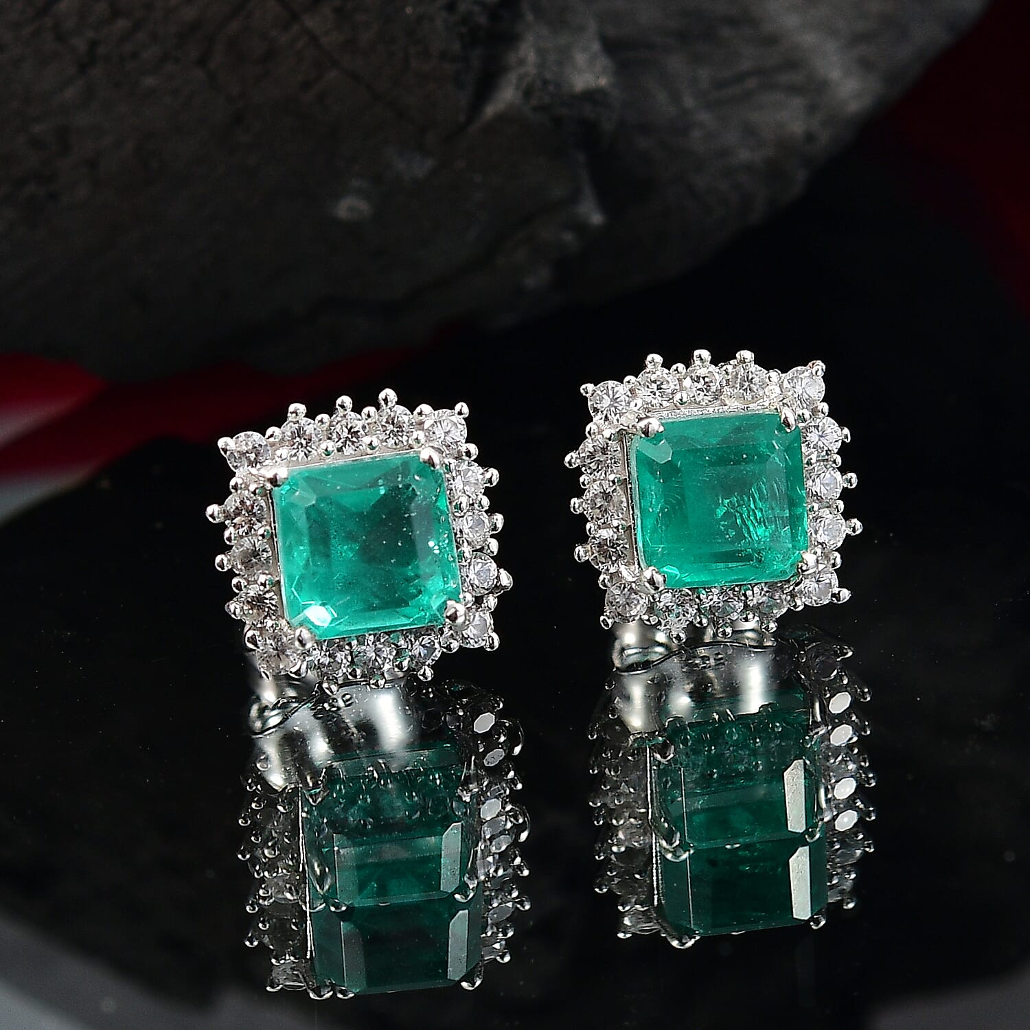 Emeraldine Triplet Quartz & White Zircon Earring with Push Back in ...