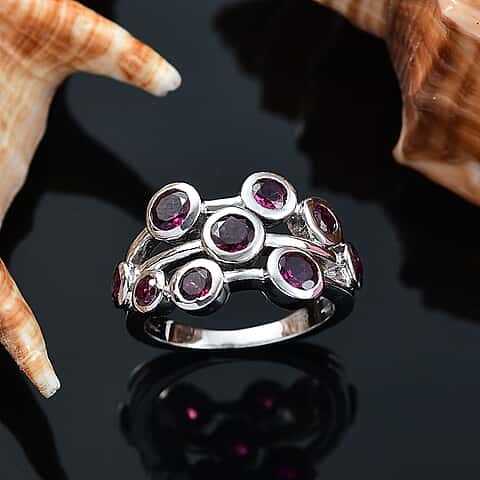 Radiant Ember Garnet Cluster Ring in Rhodium Overlay Sterling Silver 2. ...