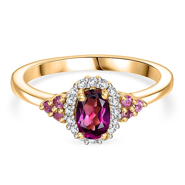 Radiant Ember Garnet, Pink Sapphire & White Zircon Solitaire Ring in ...