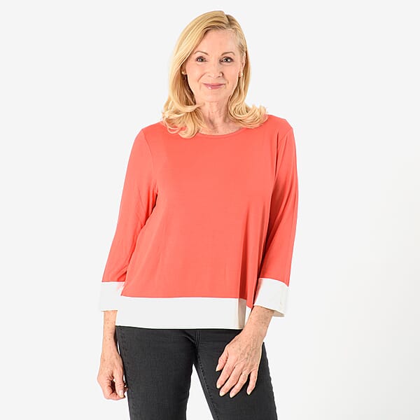Hem & Cuff Color Block Top (Size 16 to 18) - Red & Ivory - 8094294 - TJC