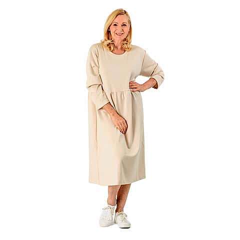 Casual Long Sleeve Sweat Smock Dress (Size - One Size 8-20) - Stone ...