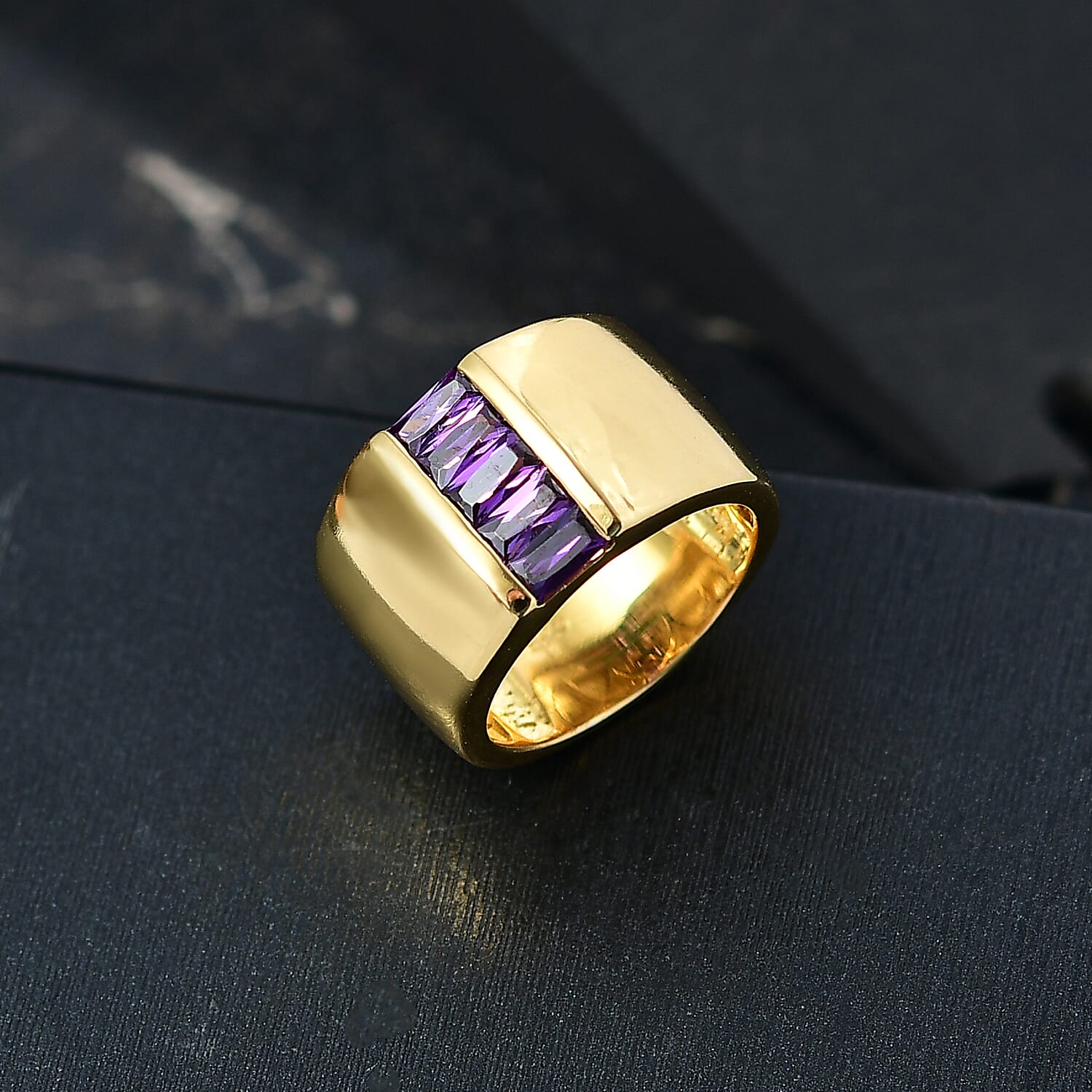 Amethyst Cubic Zirconia Ring in Yellow Gold Plated 1.77 Ct. - M8119343 ...