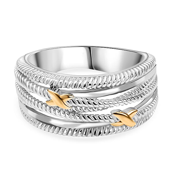 Designer Inspired - Yellow Gold Flash X Crossover Ring in Platinum ...