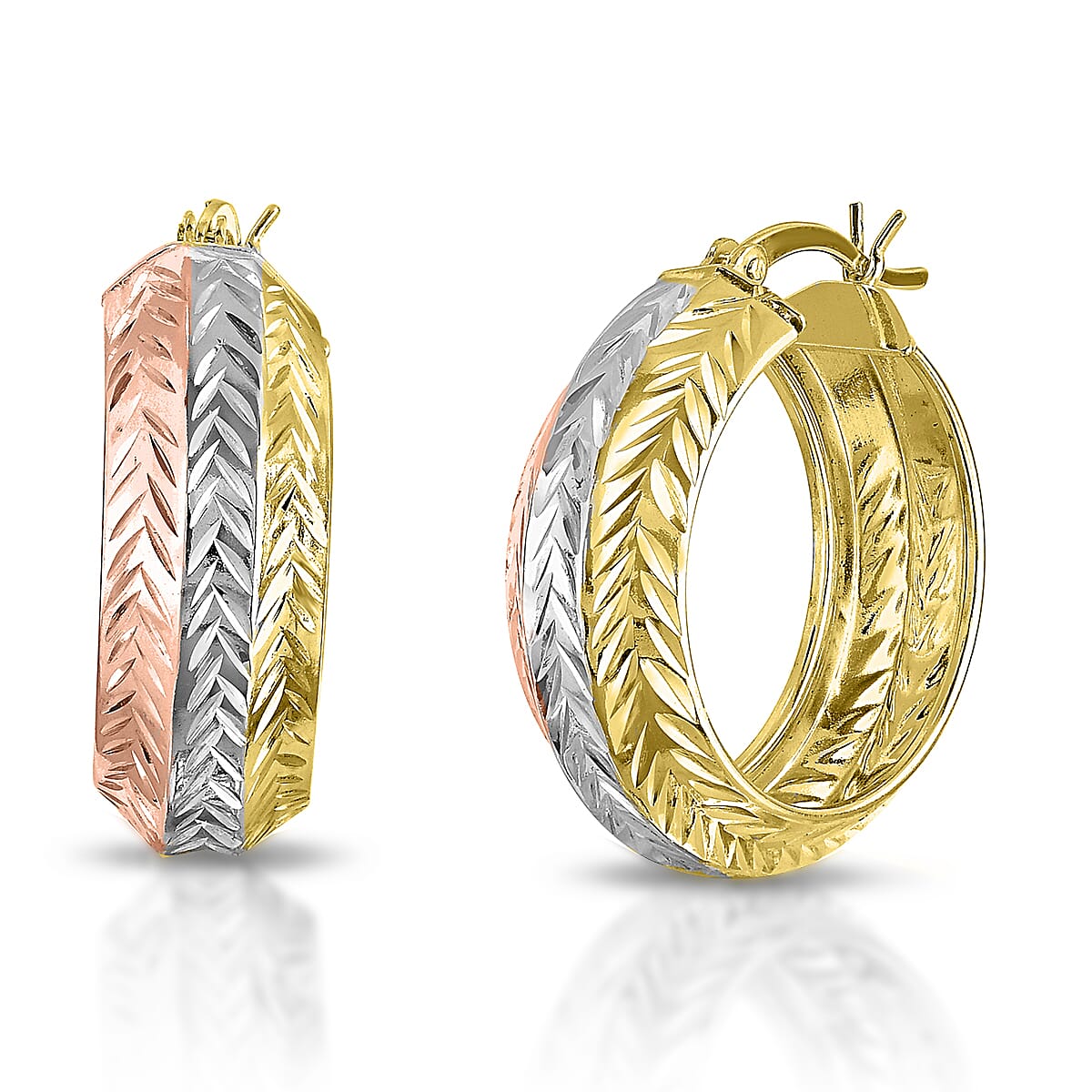 NY Close Out Deal - Herringbone Hoop Earrings with Clasp in Yellow ...