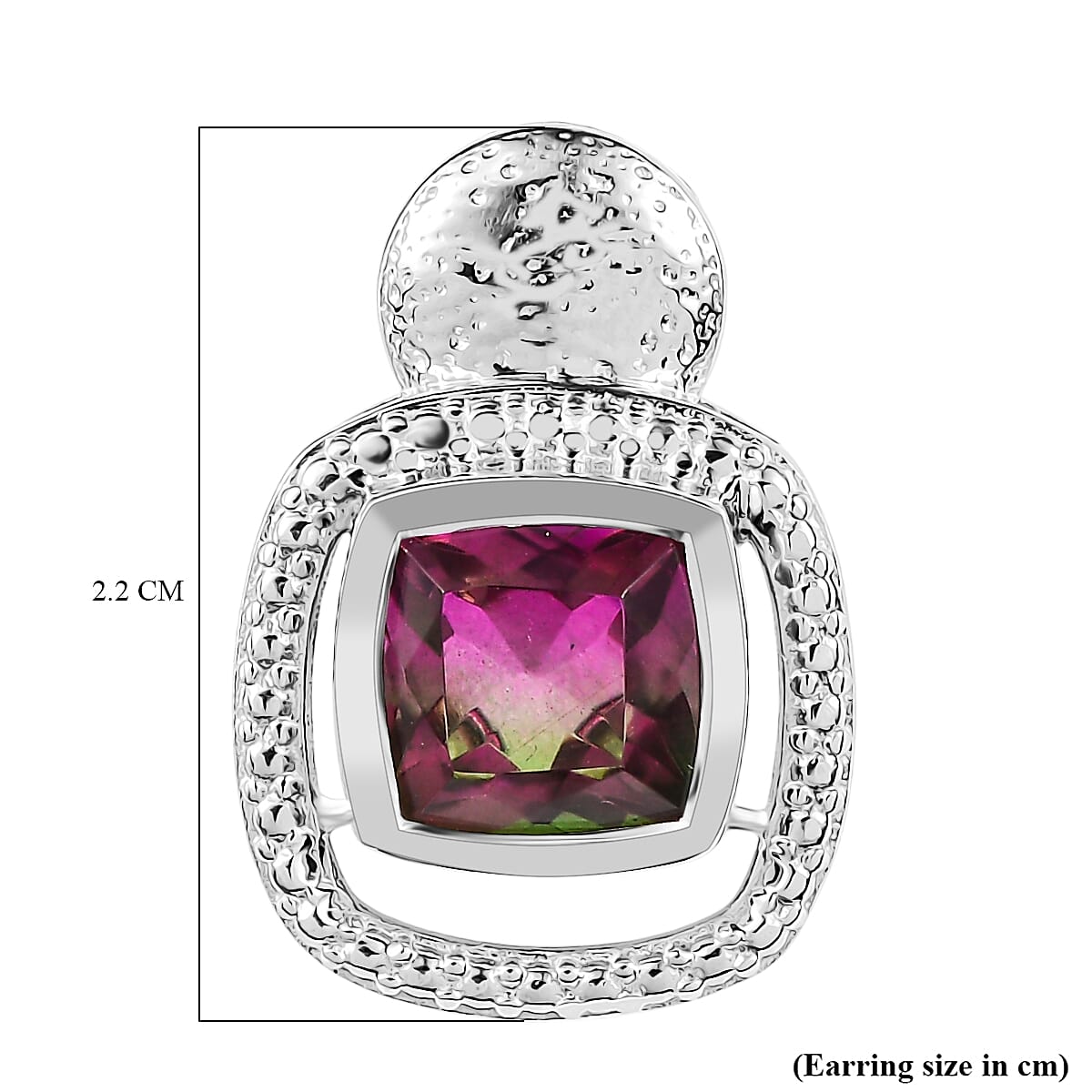 Watermelon Quartz Triplet Stud Push Back Earring in Rhodium Overlay ...