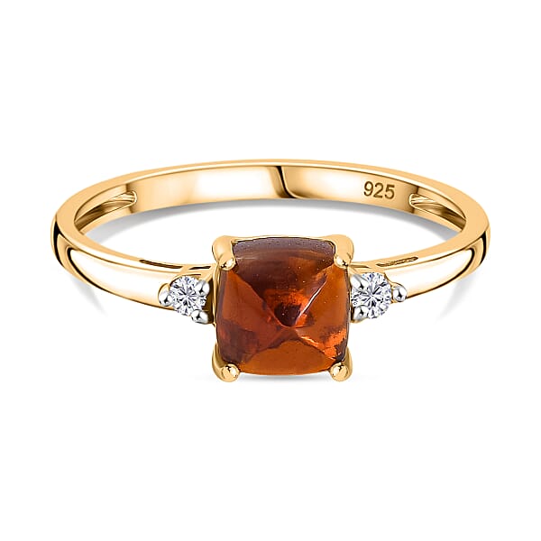Sugar Loaf Cut Madeira Citrine & White Zircon Solitaire Ring in Yellow ...