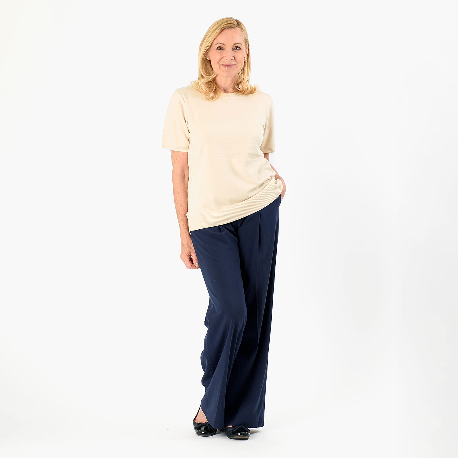 Emma Round Neck Solid Casual Top (Size 12) - Beige - 8133669 - TJC