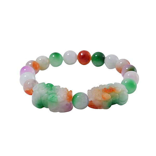 Enhanced Multi Colour Jade Stone Stretchable Bracelet - 8136891 - TJC