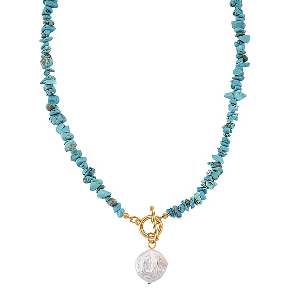 Turquoise White Shell Pearl T-Bar Clasp Necklace (Size - 20) 125.01 Ct ...