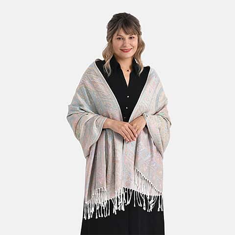 Paisley Jacquard Scarf with Tassels (180x70cm) - Off-White Powder ...