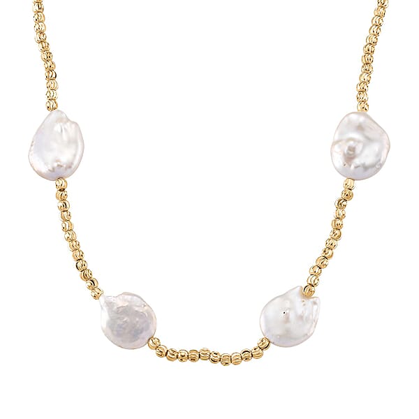 White Keshi Pearl Necklace (Size 18 - 2 Ext) with Lobster Clasp ...