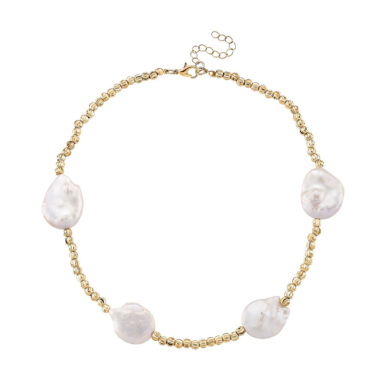 White Keshi Pearl Necklace (Size 18 - 2 Ext) with Lobster Clasp ...