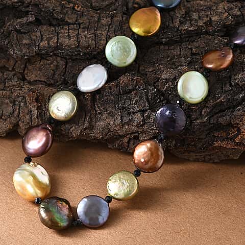 Multi Color Enhanced Pearl & Black Spinel Necklace (Size - 18) in ...